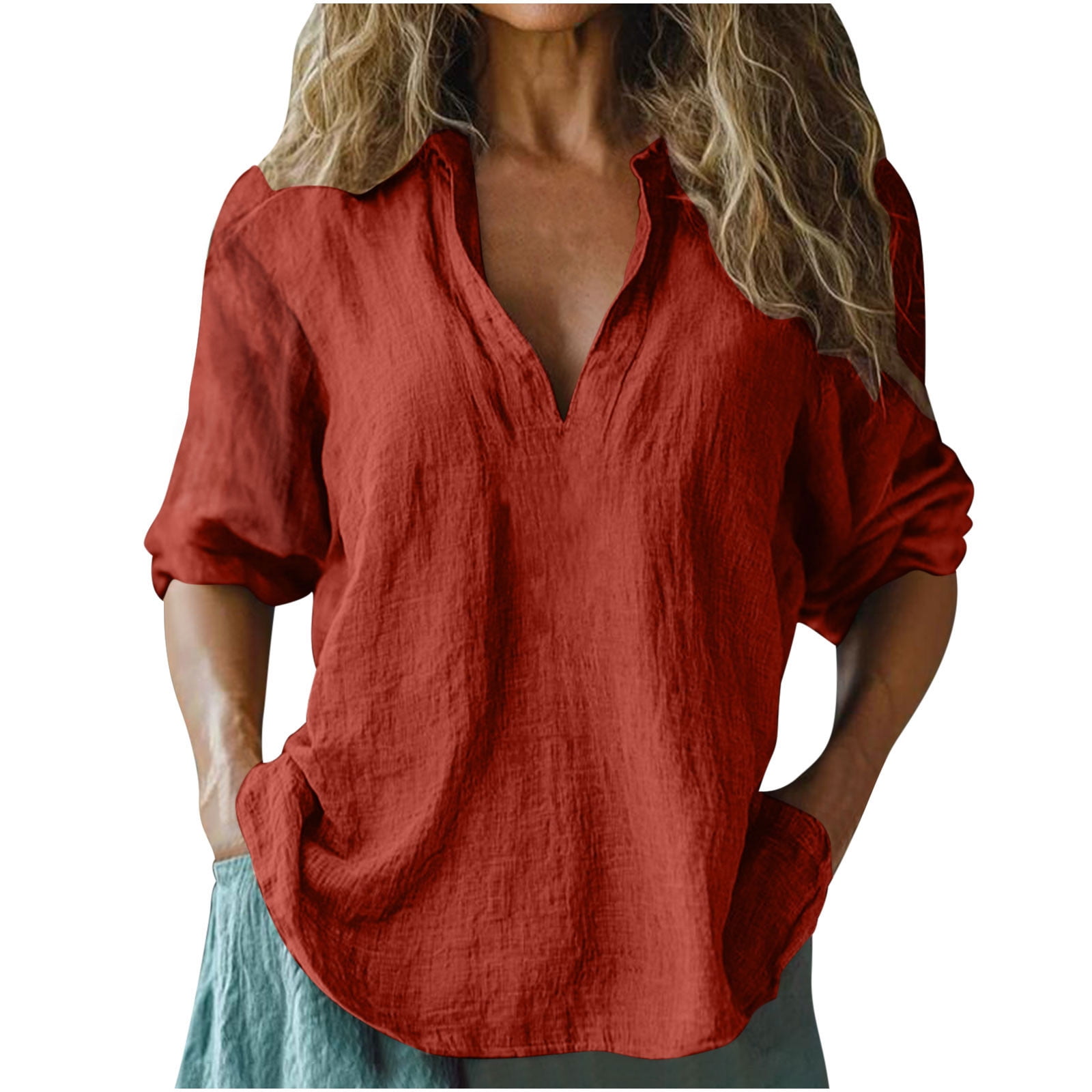 ABATAB Women Cotton Linen Shirts Casual Stand Neck Beach Tops Soft ...