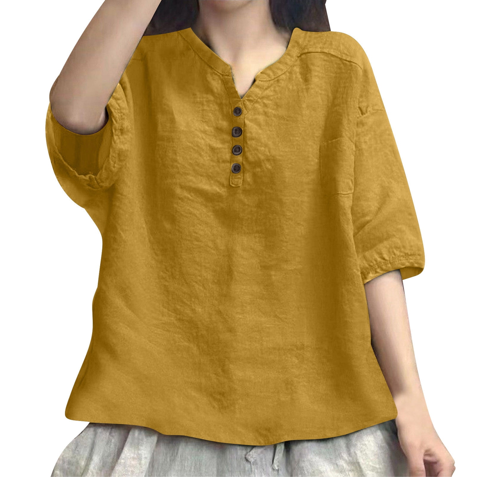 ABATAB Women Cotton Linen Summer Tops Casual Oversized Half Sleeve ...