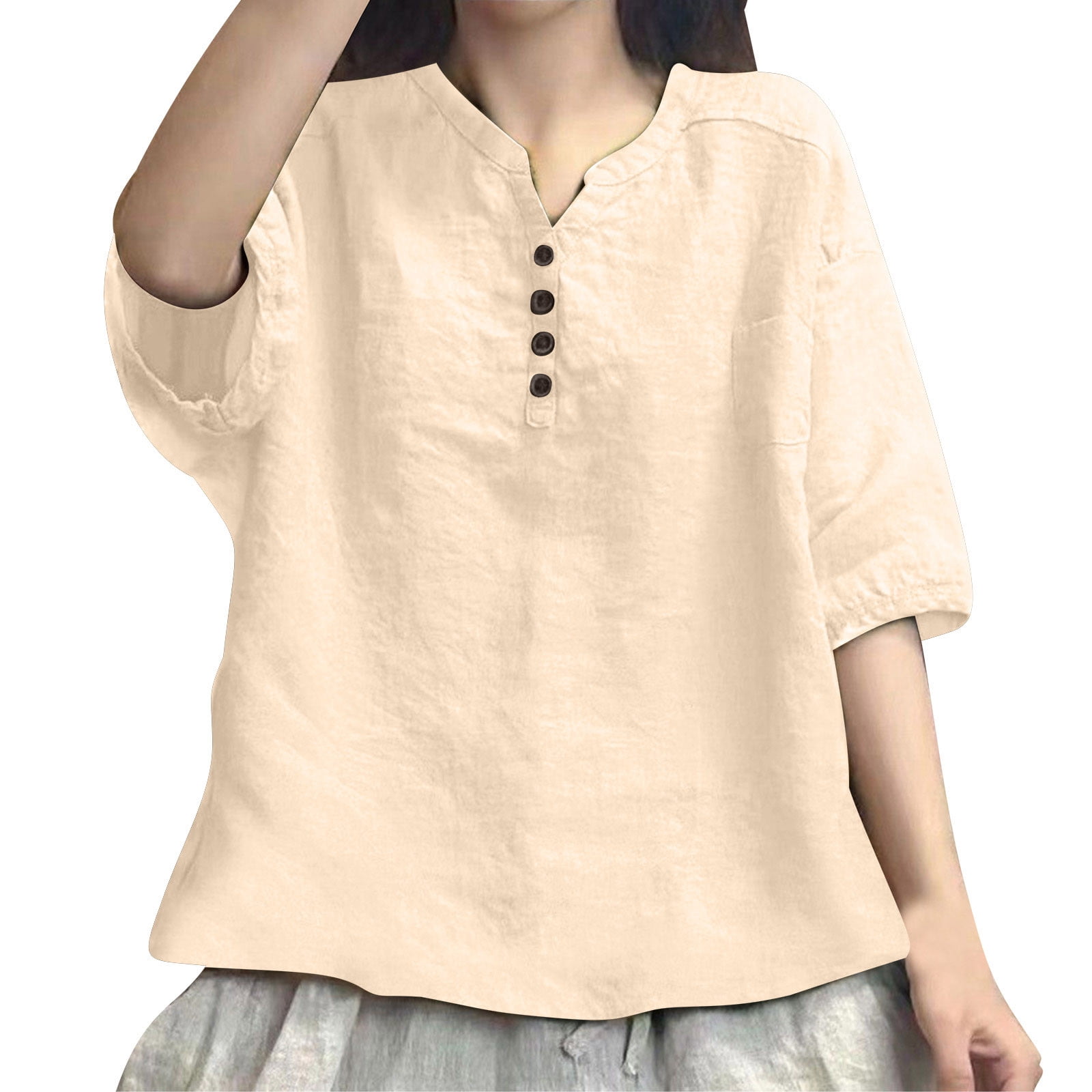 ABATAB Women Cotton Linen Summer Tops Casual Oversized Half Sleeve ...