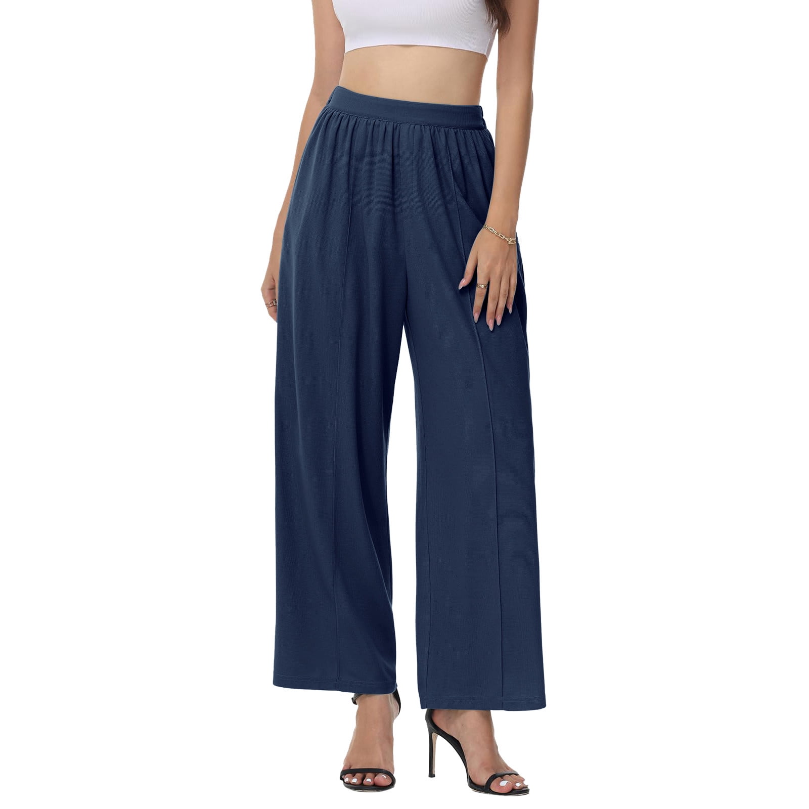 ABATAB Women Summer Pants Wide Leg High Waisted Solid Loose Fit Slacks ...