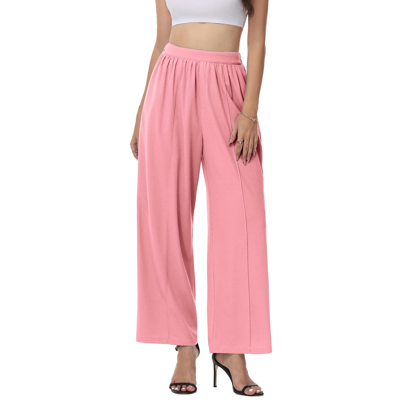 ABATAB Women Summer Pants Wide Leg High Waisted Solid Loose Fit Slacks ...