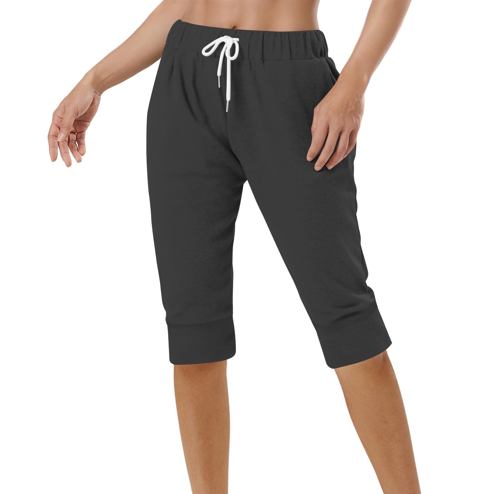 ABATAB Women's Capri Pants Solid Loose Fit Capris Lounge Drawstring ...