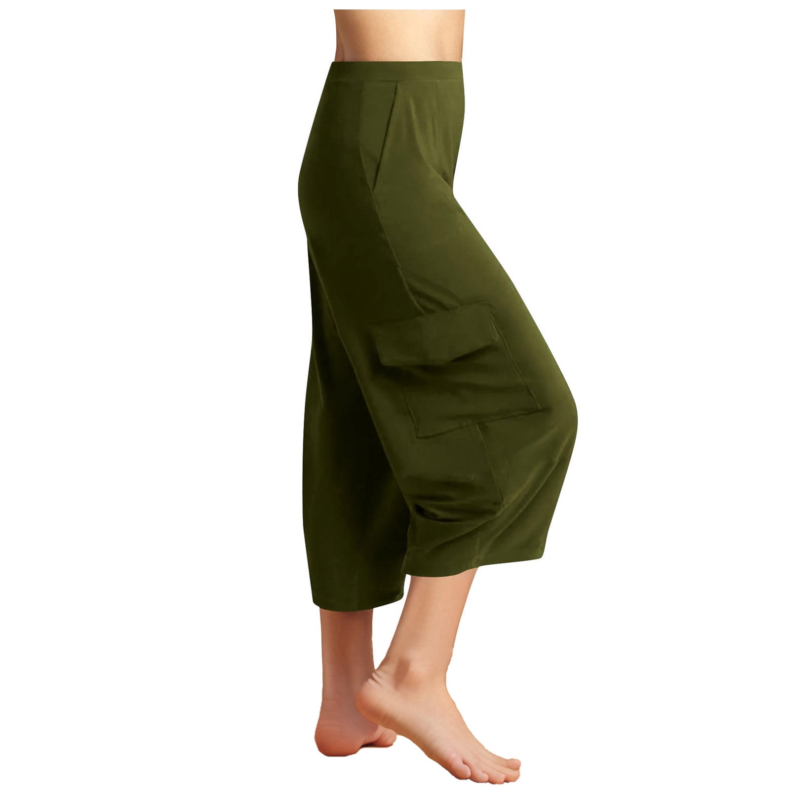 ABATAB Women's Cargo Capri Pants Lightweight Casual Hiking Capris with Pockets Water Wide Leg ...