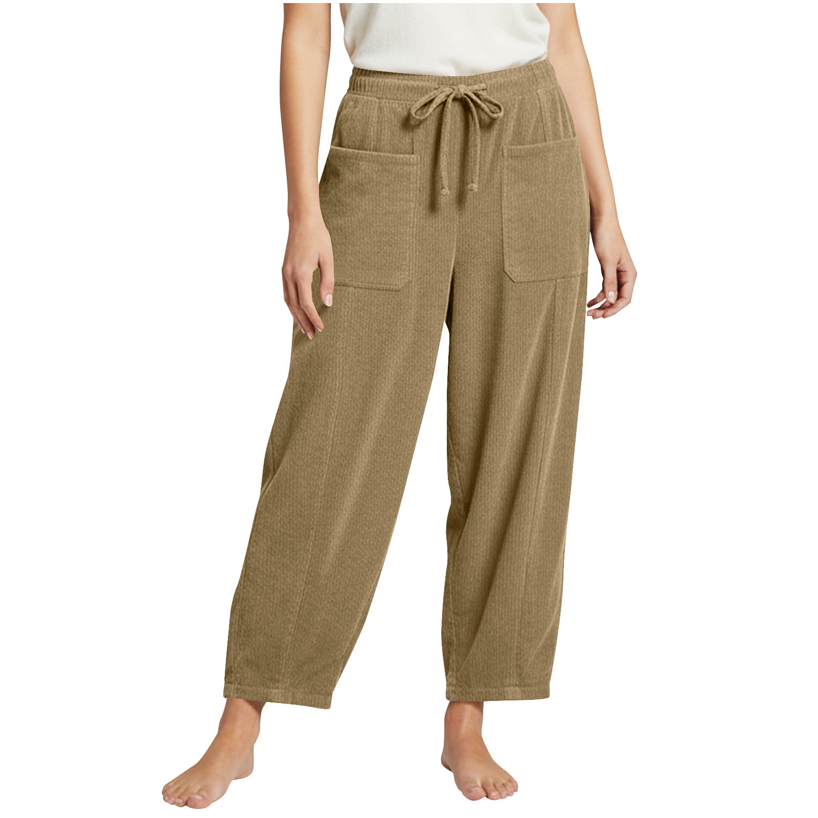 ABATAB Women's Corduroy Pants Drawstring Elastic Waisted Pants Baggy ...