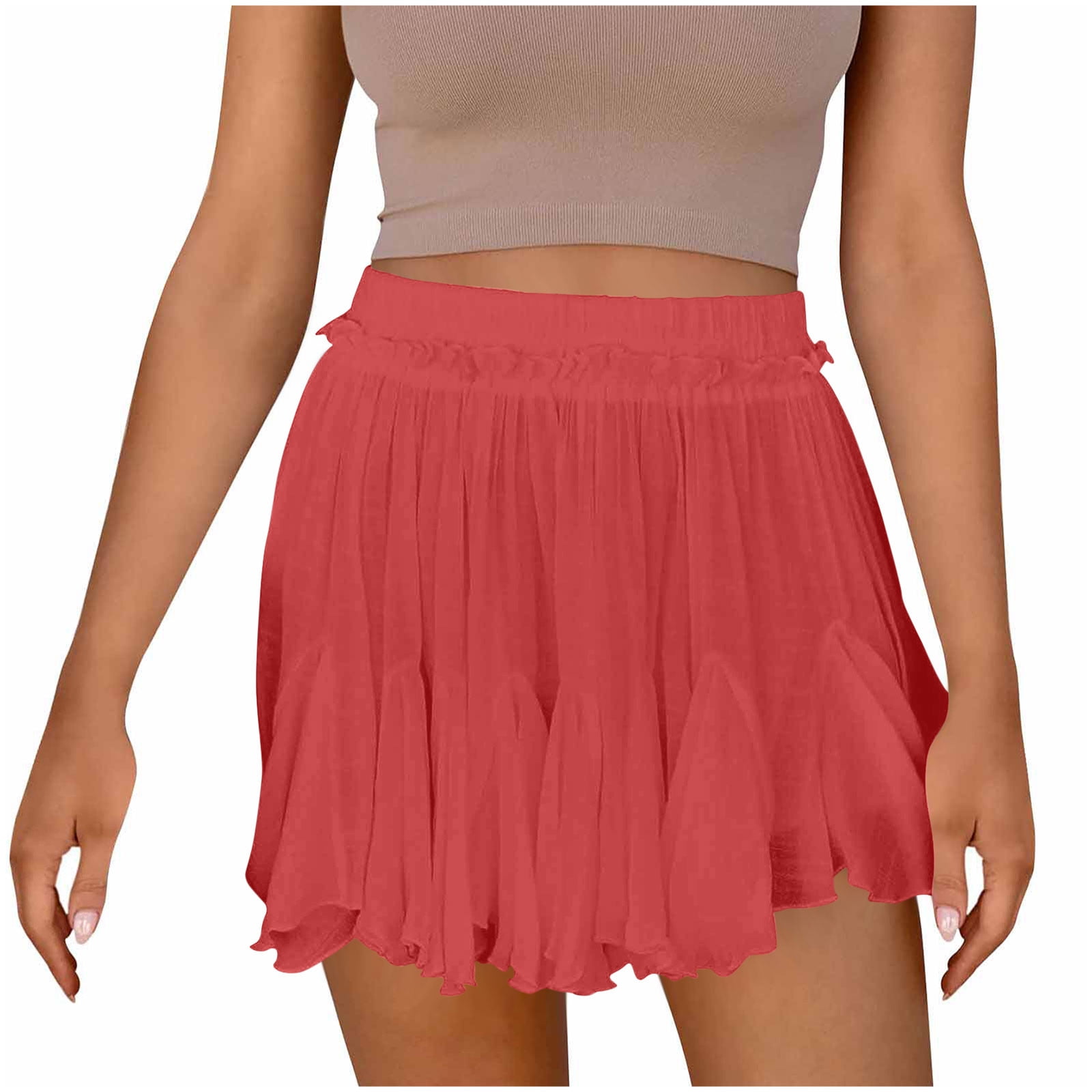 ABATAB Women's Flowy Shorts Casual Boho Ruffle Mini Skirts Pleated High ...