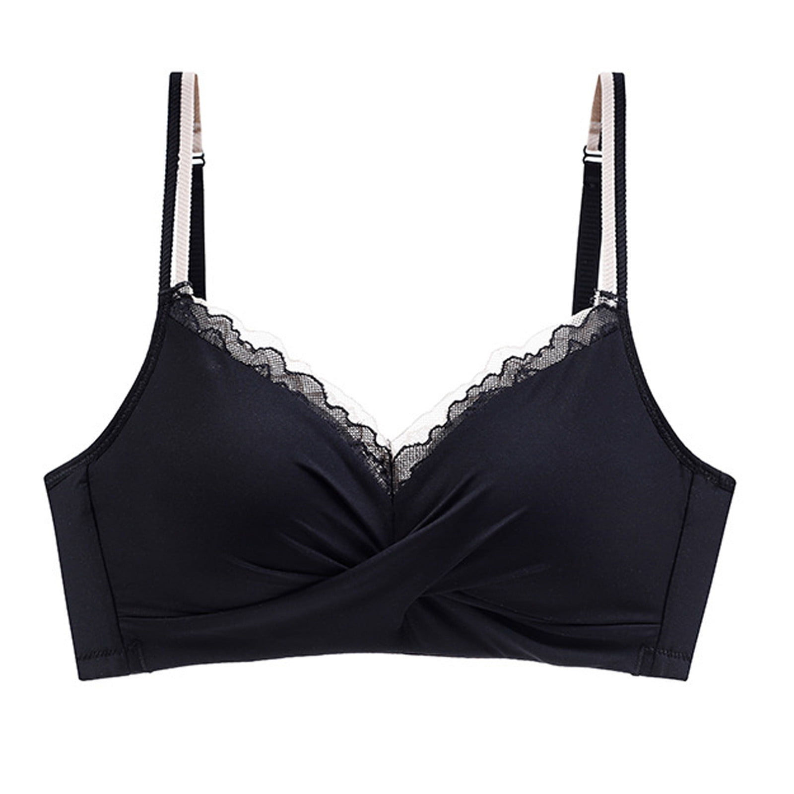 ABATAB Women's Lace Trim Bras Knot Front Full-Coverage Bra Wireless ...