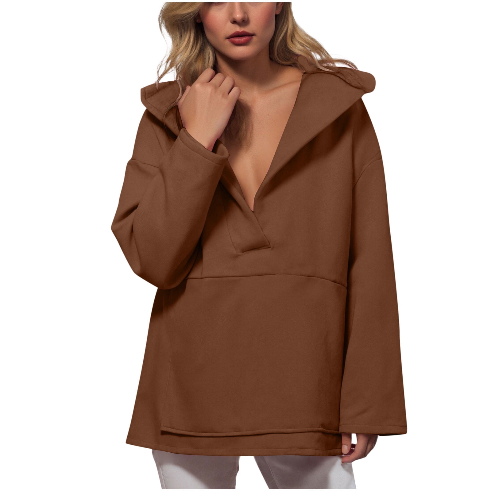 ABATAB Women's Oversized Hoodie Trendy Lightweight Deep V-Neck Hooded ...