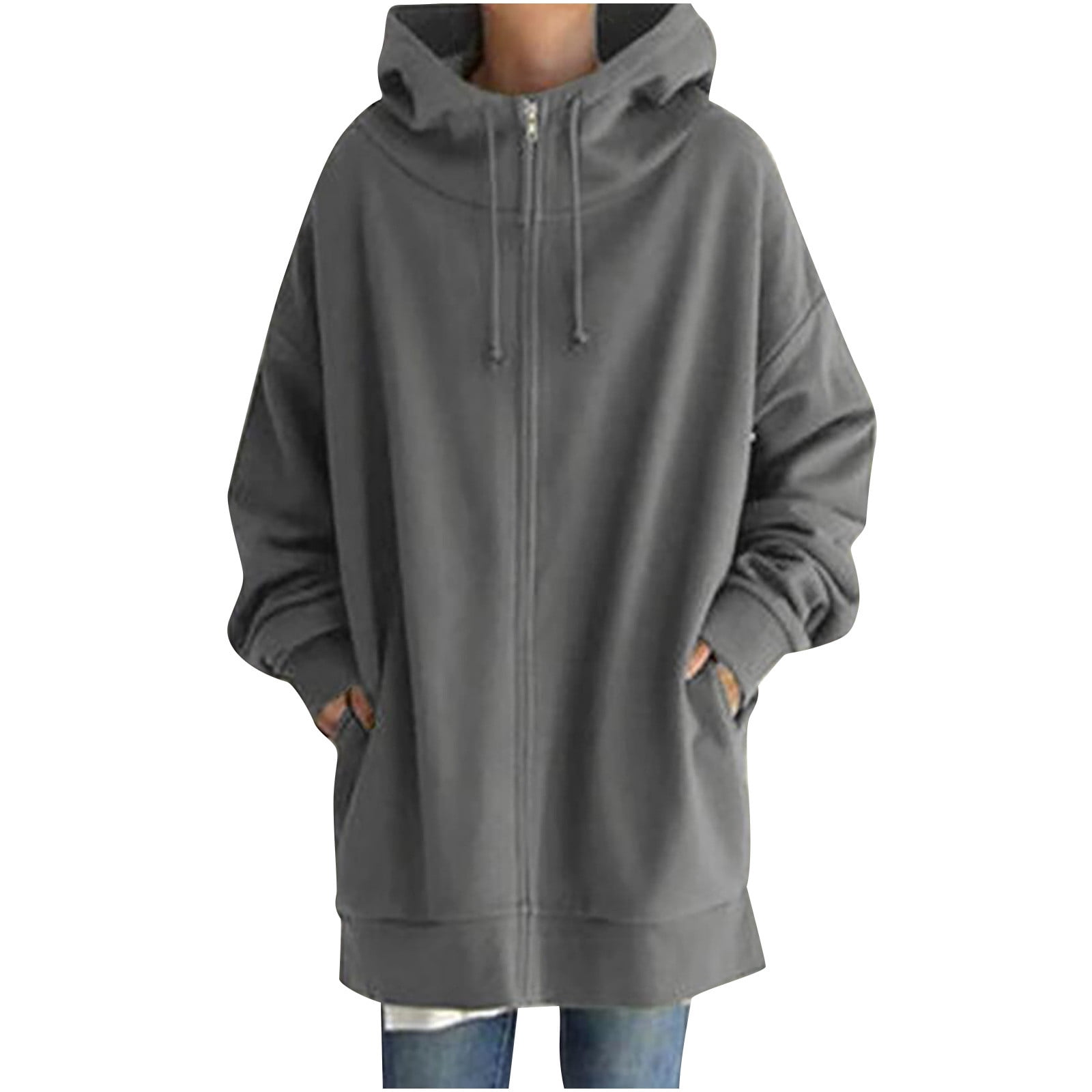 ABATAB Women's Oversized Zip up Hoodies Plus Size Long Sleeve Fall ...