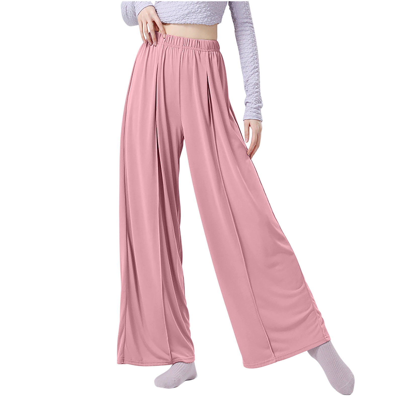 ABATAB Women's Palazzo Pants Wide Leg Flowy Loose Fit Trousers Casual ...