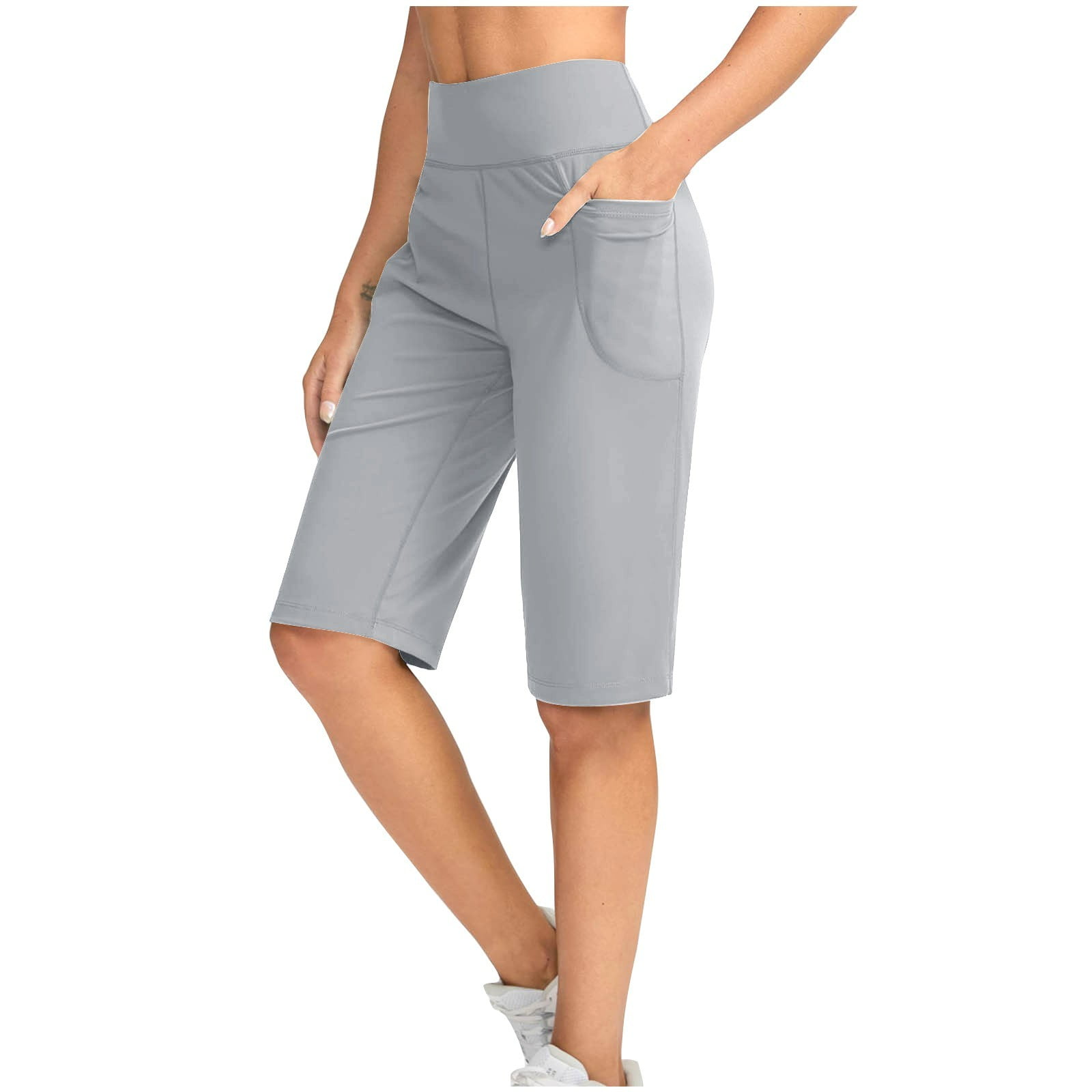 ABATAB Women's Pize Size Workout Shorts with Pockets Bermuda Athletic Gym Shorts Elastic Waisted ...