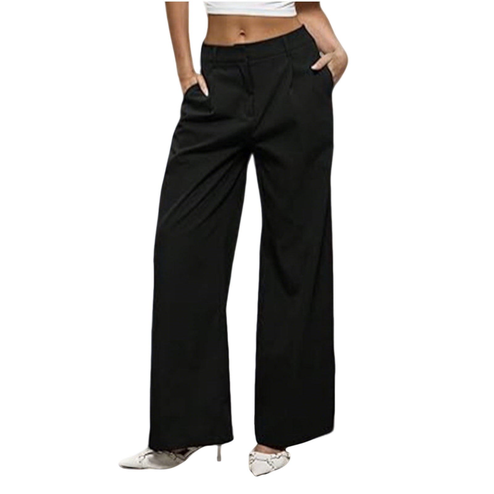 ABATAB Women's Twill Chino Pants Baggy Wide Leg Casual Work Busines ...