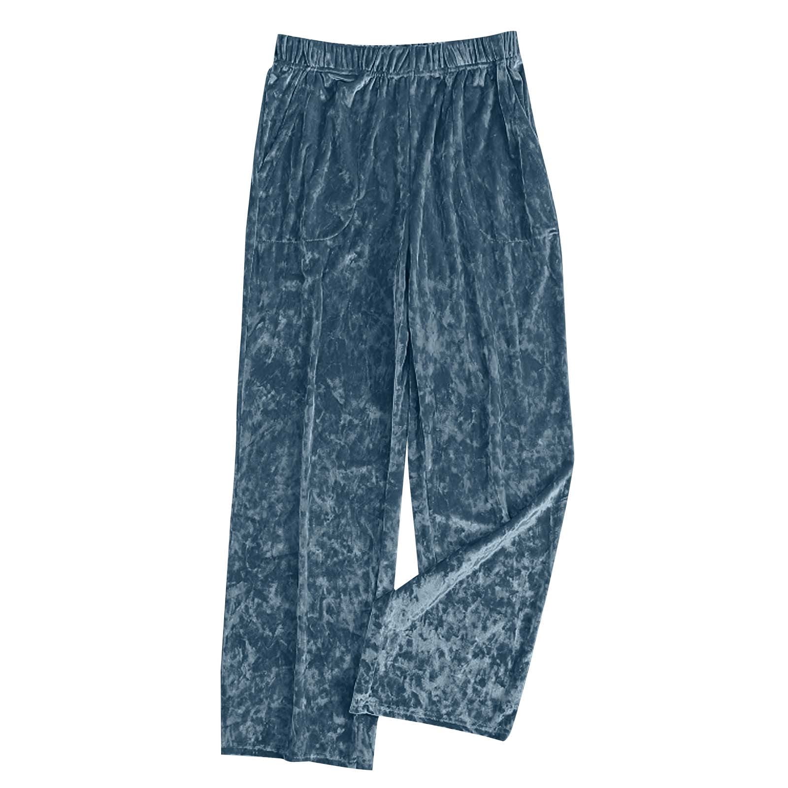 ABATAB Women's Velvet Pants Elastic Waisted Wide Leg Pants Vintage ...