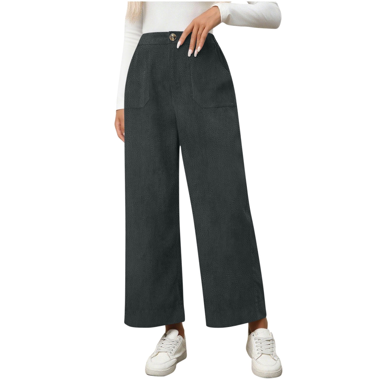 ABATAB Women's Vintage Corduroy Pants High Waisted Wide Leg Baggy Pants ...