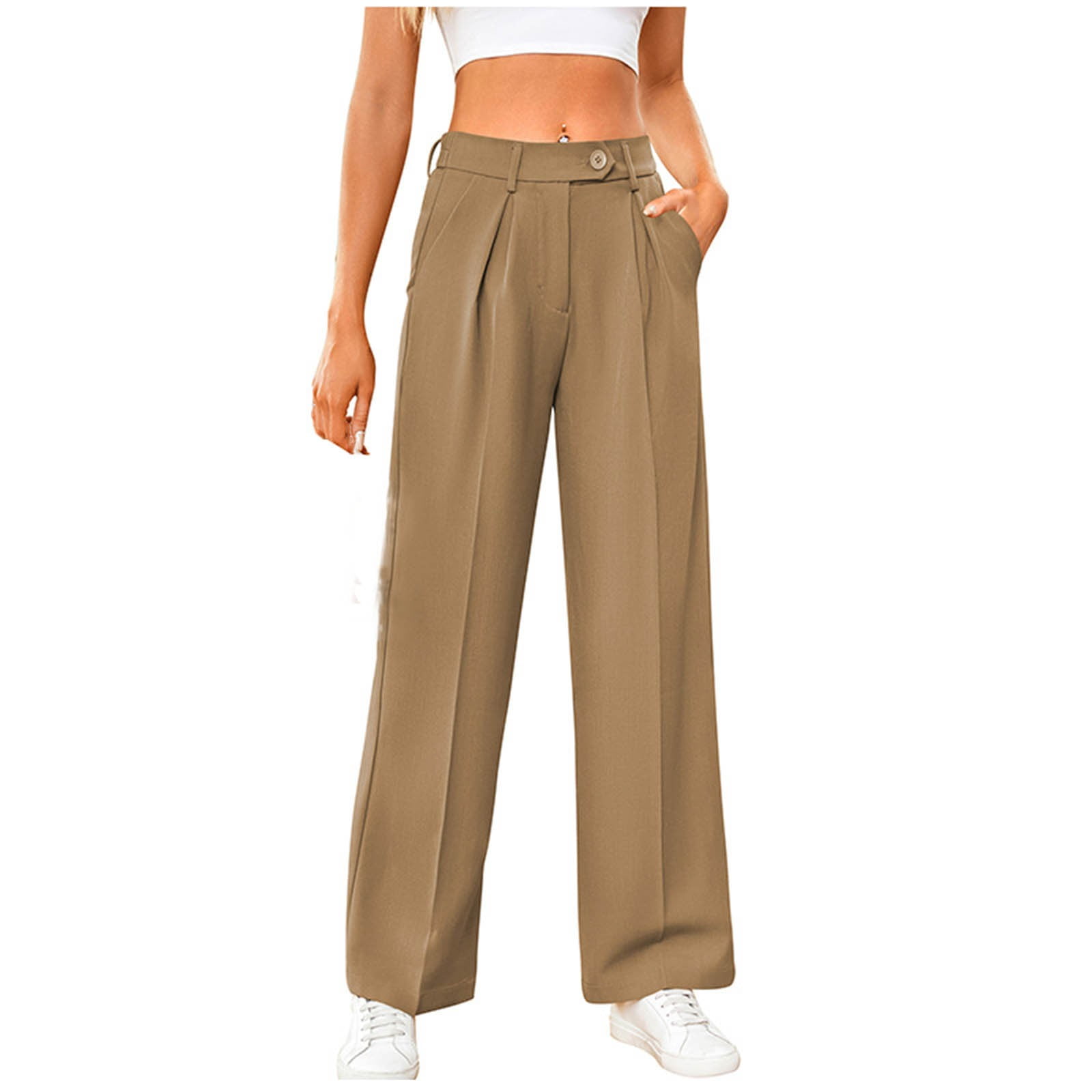 ABATAB Women's Wide Leg Pants Casual High Waisted Work Dress Pants ...