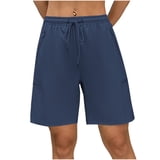 ABATAB Womens Bermuda Shorts Knee Length with Zipper Pockets Elastic ...