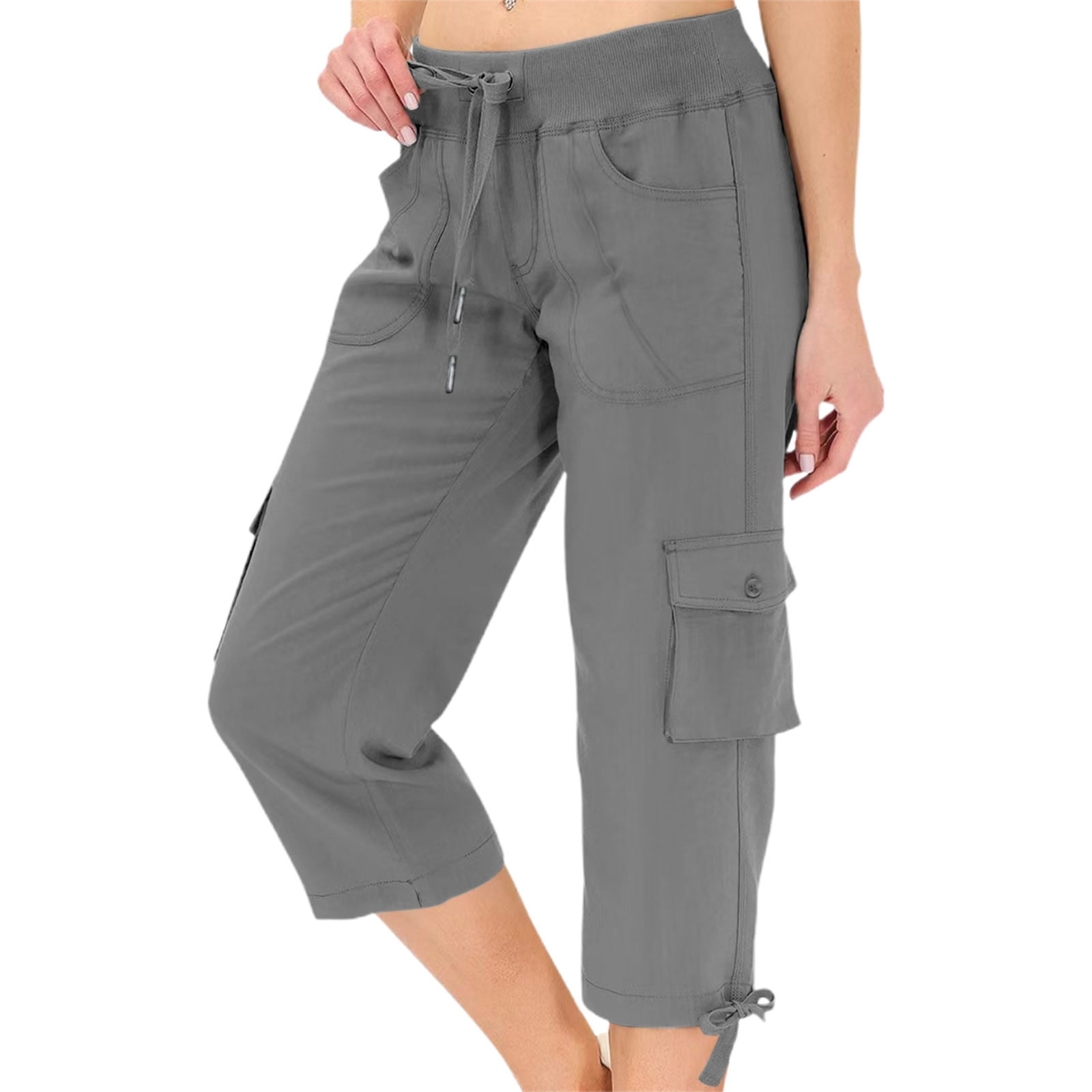 ABATAB Womens Cargo Capris with Pockets Loose Fit Casual Capri Pants ...