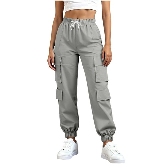 ABATAB Womens Cargo Pants with Pockets Cinch Bottom Hiking Pants Drawstring Lightweight Baggy ...