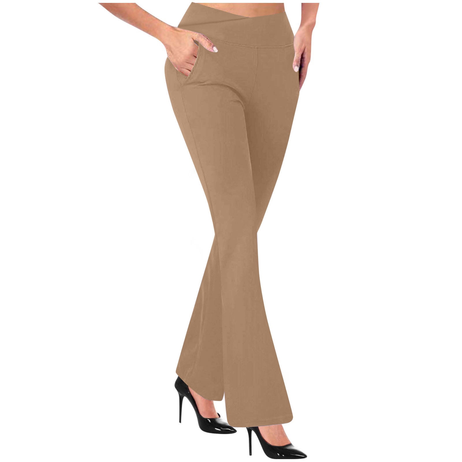 ABATAB Womens Flare Work Pants High Waisted Business Casual Slacks Yoga ...