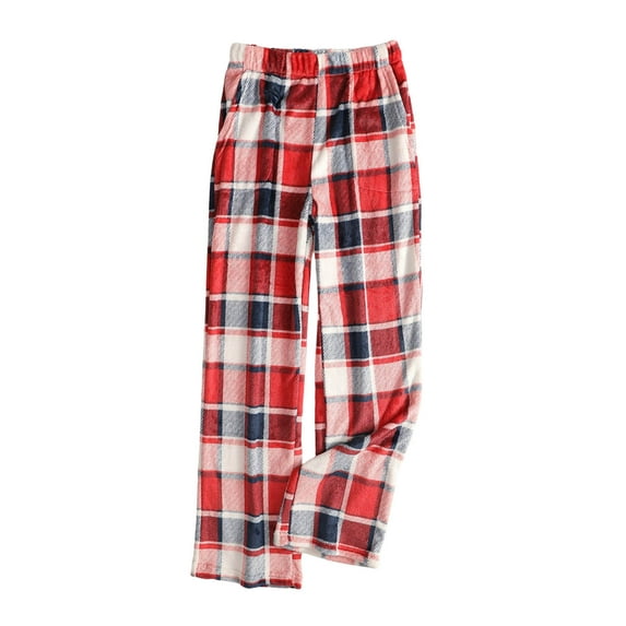 ABATAB Womens Fuzzy Pajama Pants Soft Plaid Pj Bottoms with Pockets ...
