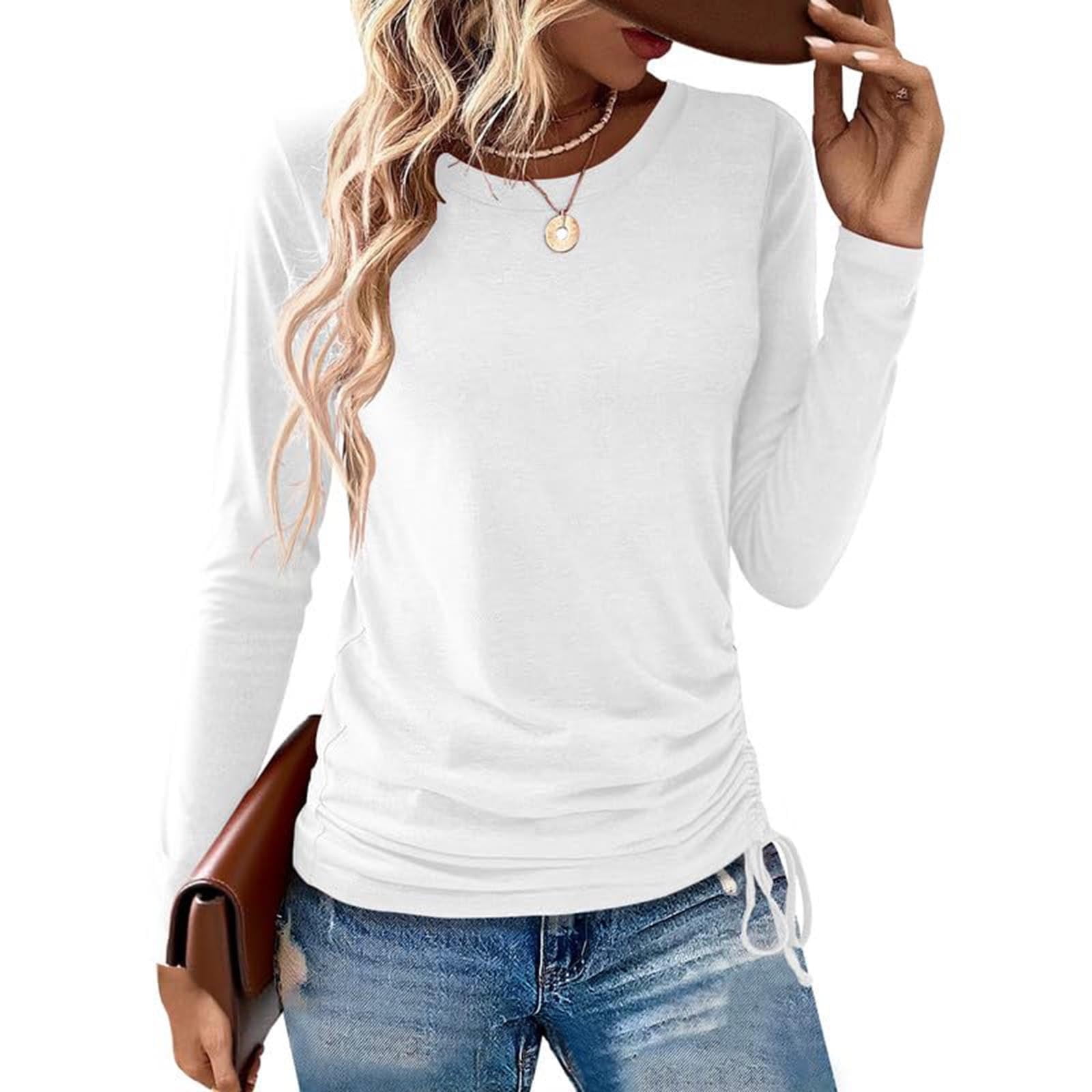 ABATAB Womens Long Sleeve Shirts Spring Crewneck Casual Basic Going out ...