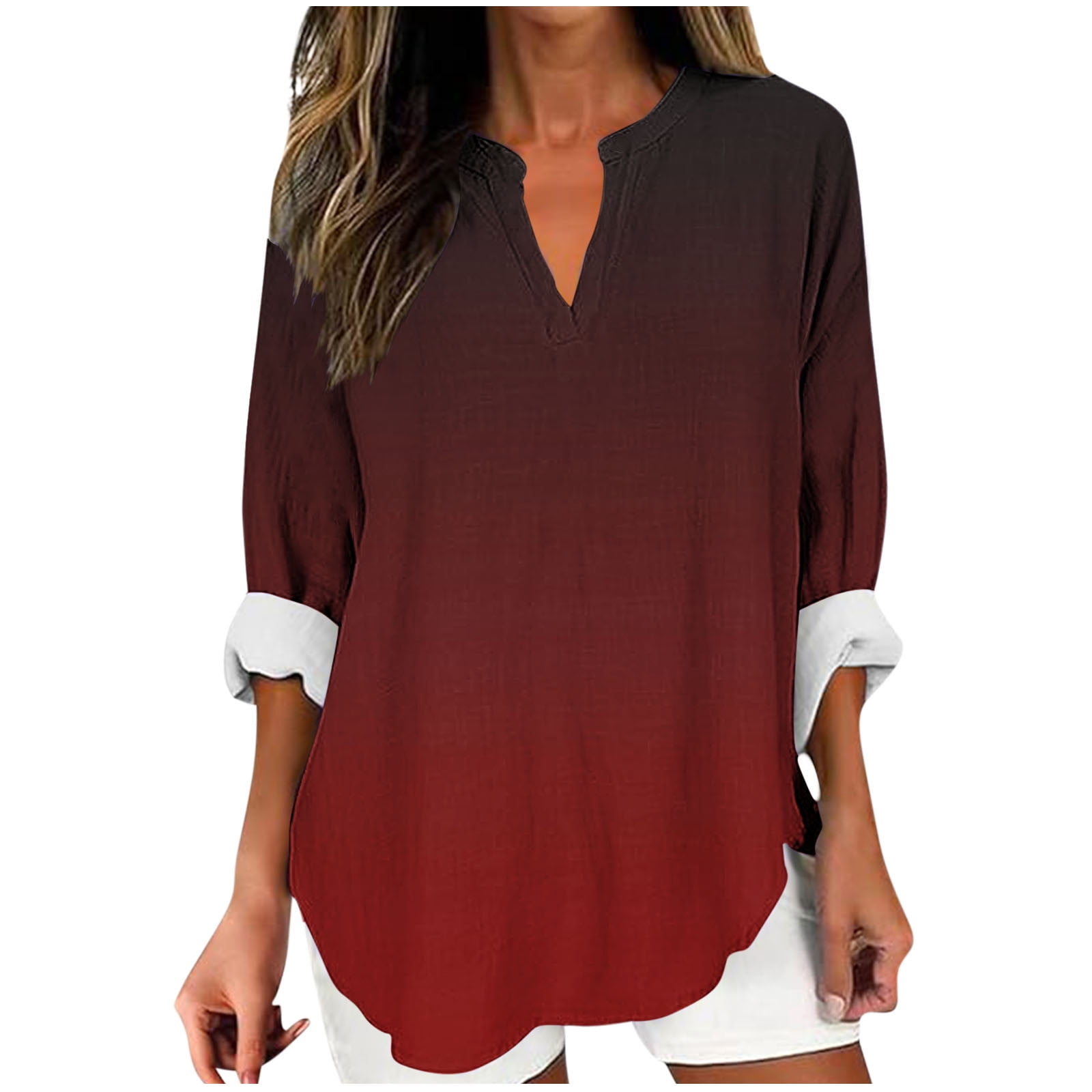 ABATAB Womens Plus Size T-Shirts Loose Fit Fashion Gradient Color Tops ...