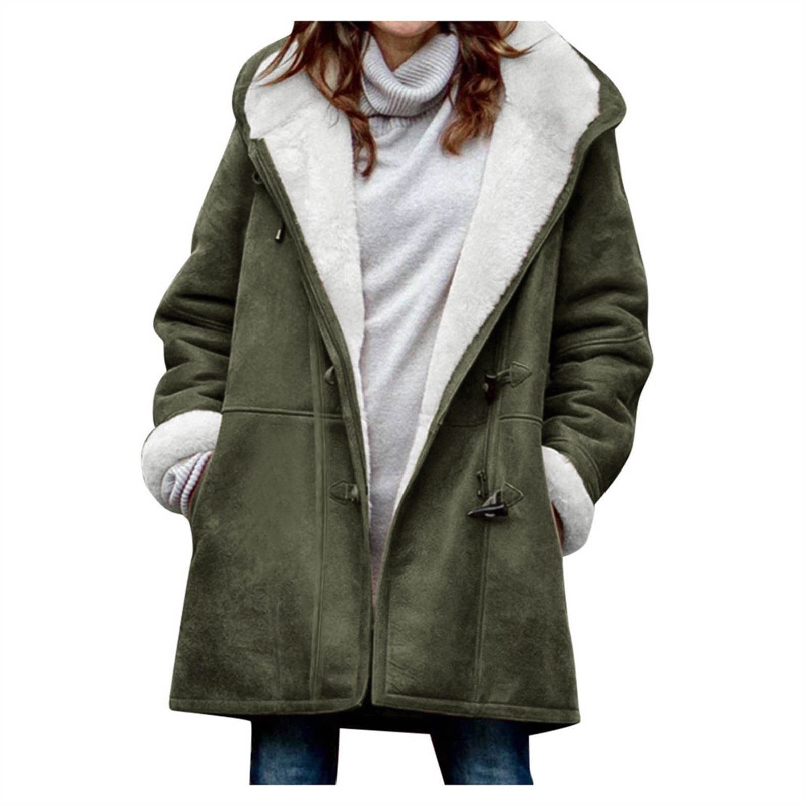 ABATAB Womens Plus Size Winter Coats Warm Sherpa Fleece Lined Jackets ...