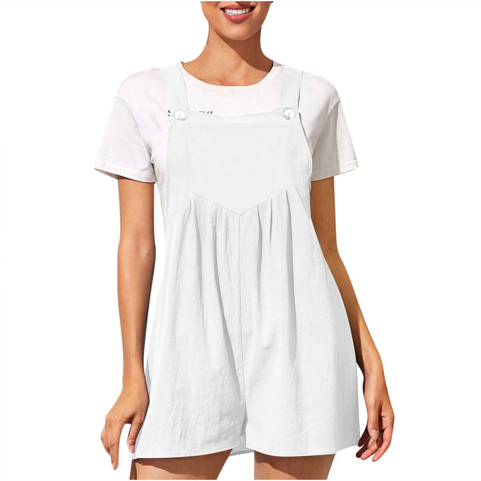 ABATAB Womens Rompers for Summer Crewneck Button Front Tops Short ...