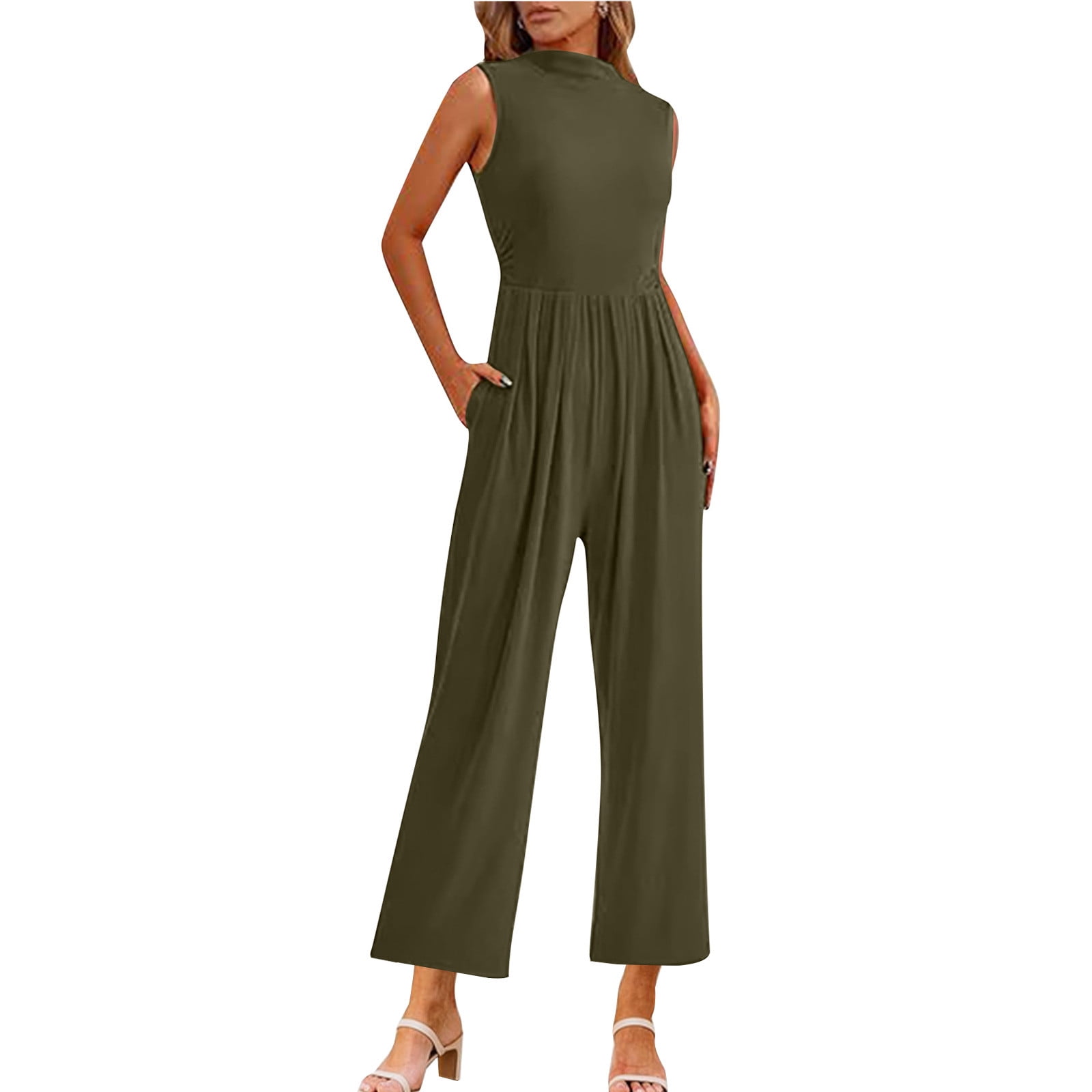 ABATAB Womens Summer Jumpsuits Sleeveless Dressy Casual Rompers One ...