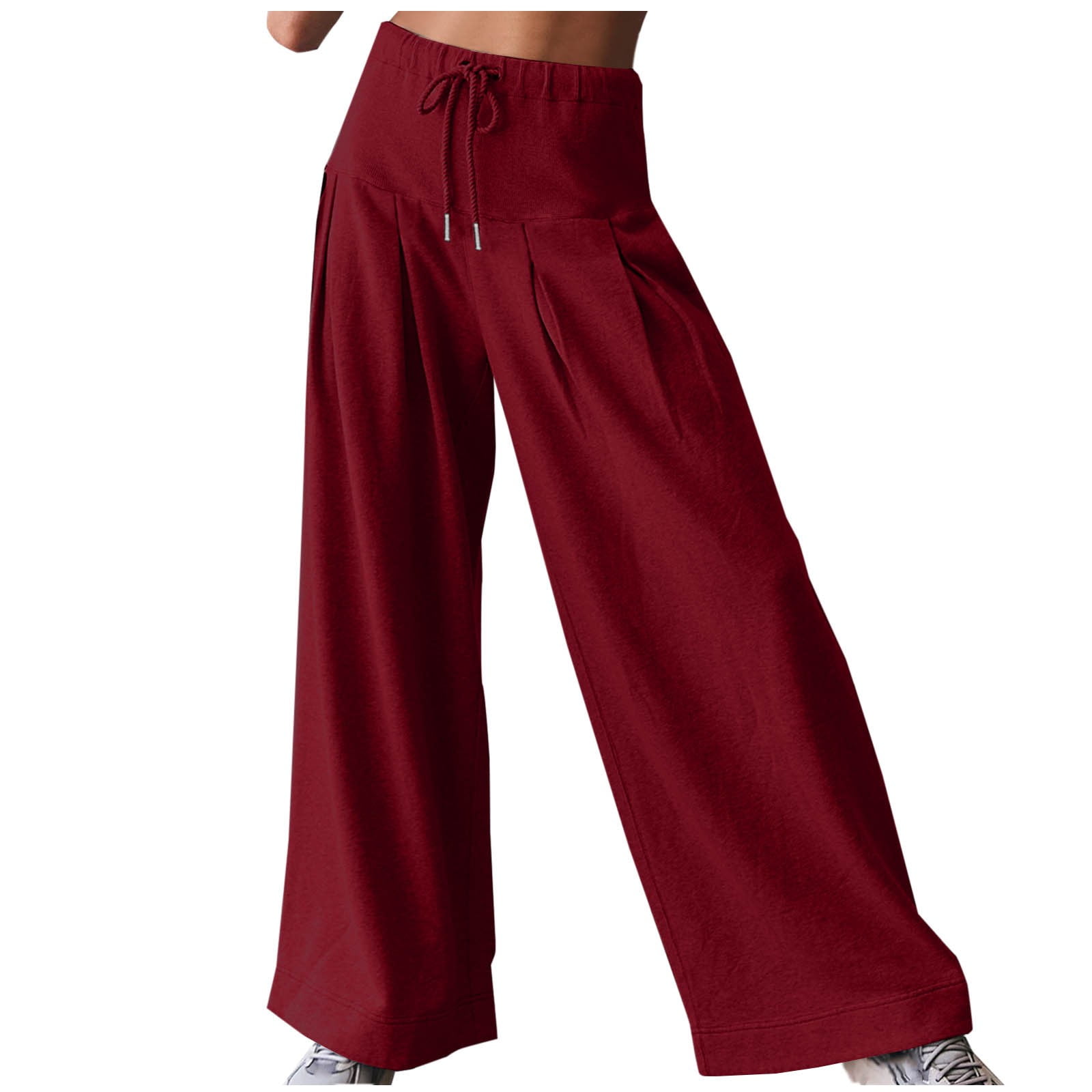 ABATAB Womens Sweatpants Wide Leg Ruched Baggy Pants Fashion Drawstring ...