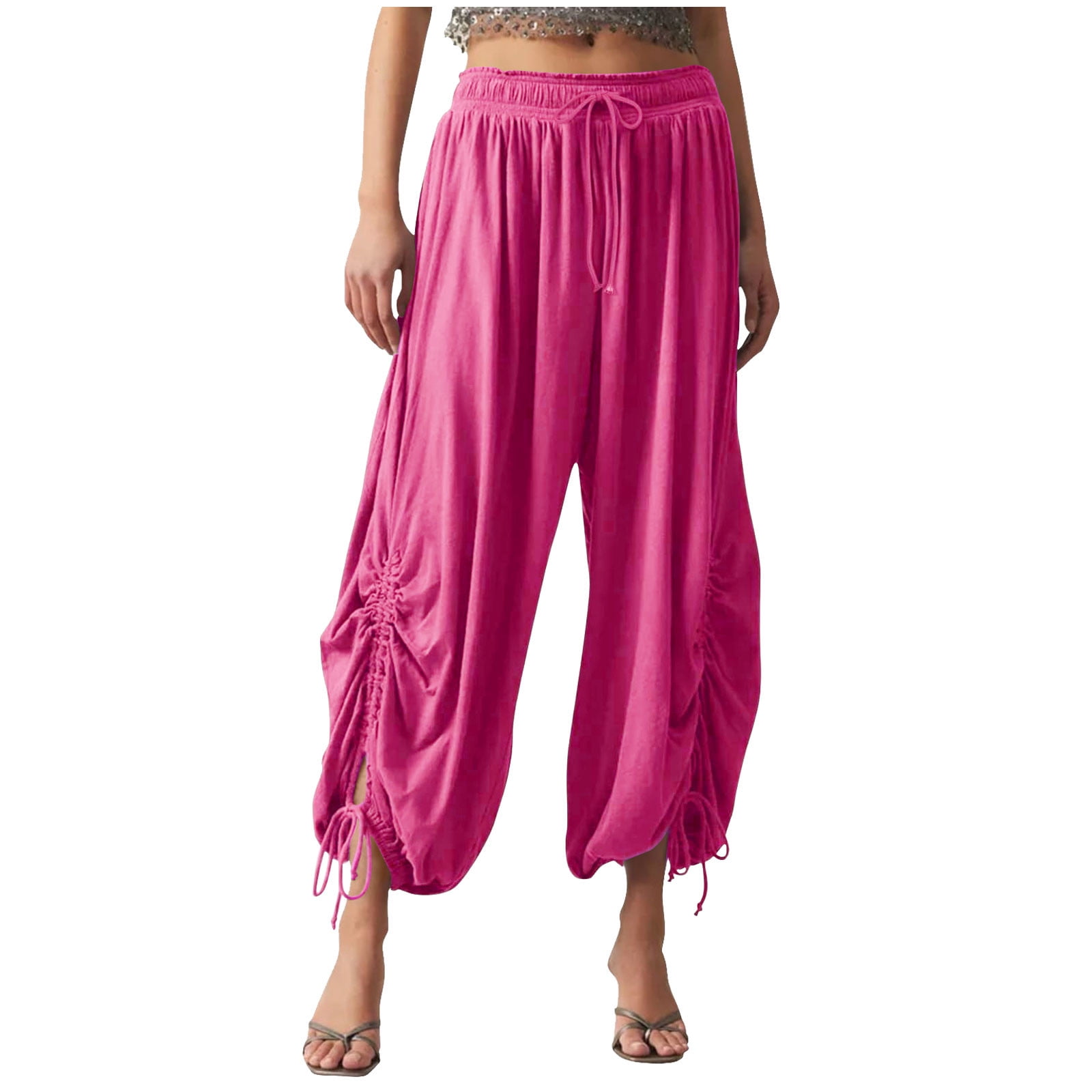 ABATAB Womens Wide Leg Pants Casual Loose Fit Drawstring Summer Lantern ...