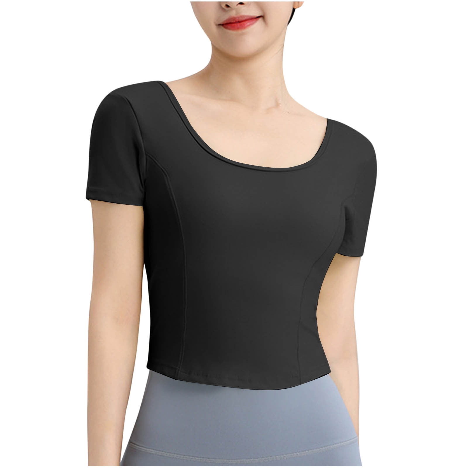 ABATAB Workout Crop Tops for Women Yoga Short Sleeve Mild Support Slim ...