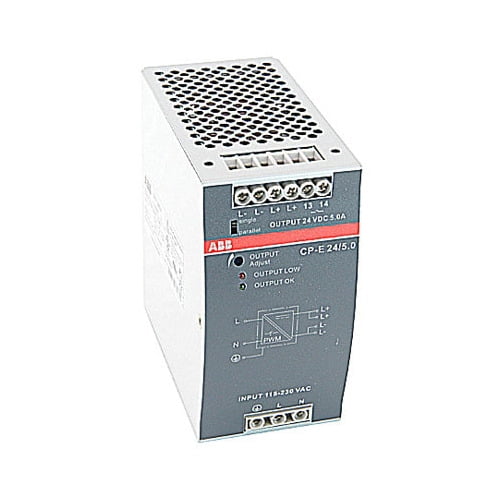 ABB 1SVR427034R0000, Power Supply; AC-DC; 24V@5A; 90-132/180-264V In; Enclosed; DIN Rail Mount ...