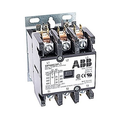 ABB DP60C3P-1, Contactors Definite Purpose 3 Pole 60A 120 VAC / 60 VDC ...
