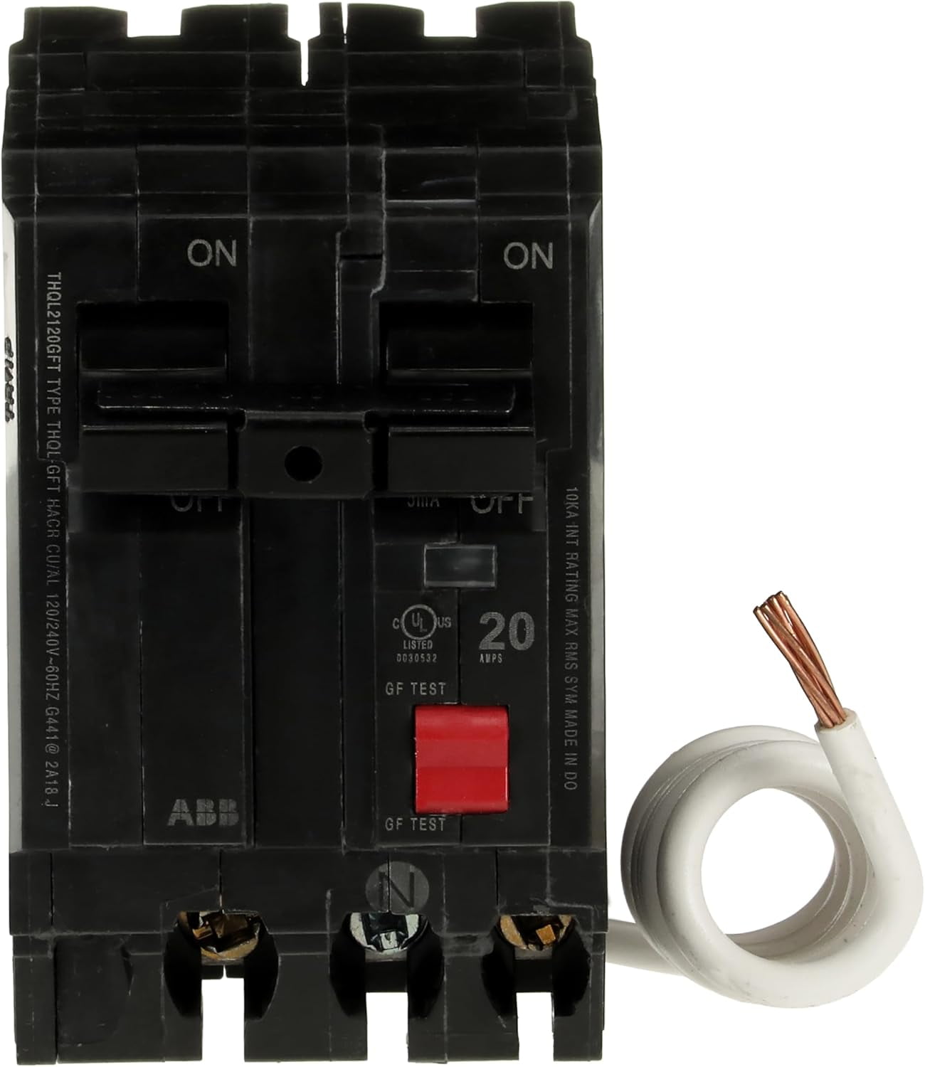 ABB Q-Line® THQL2120GFT 20A Double Pole Circuit Breaker • 20 Amp Double Pole Ground Fault ...