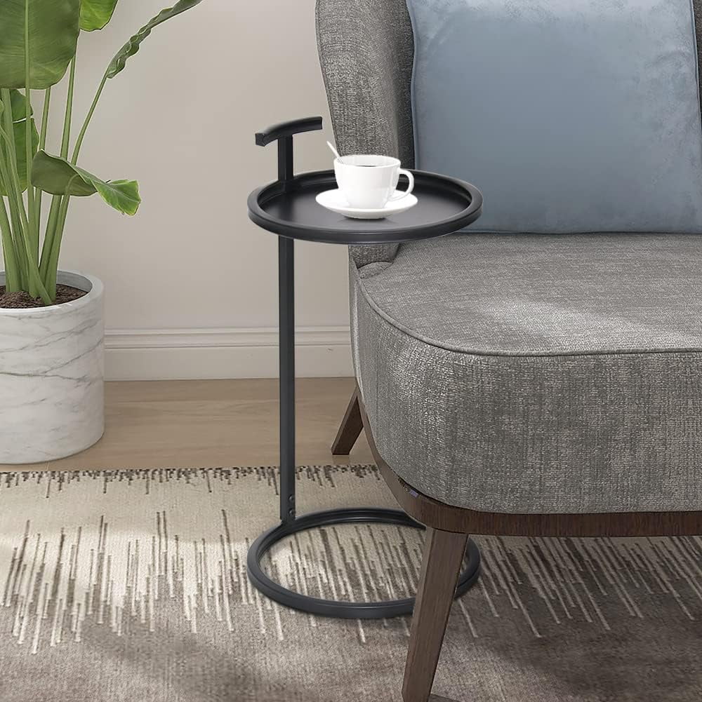 12" C Shaped End Table Round Metal End Table with Handle Side Tables ...