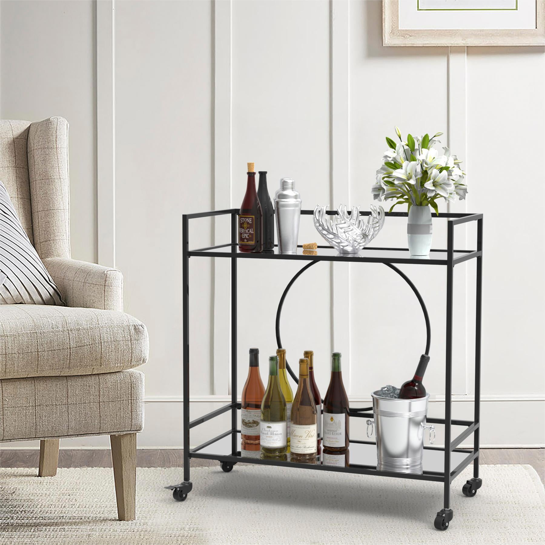 ABBSR 32in. Black Metal Bar Cart,Morden Mobile Kitchen Serving Carts ...