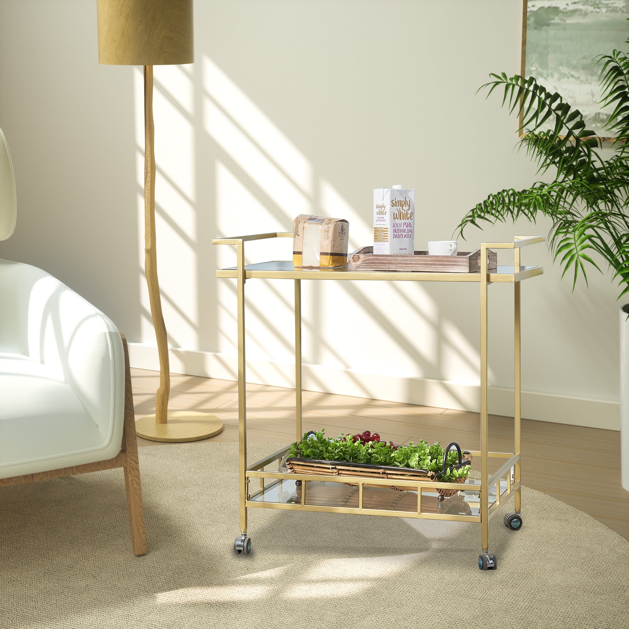 ABBSR Gold Metal Bar Cart,Mobile Serving Cart with Handles,Portable ...