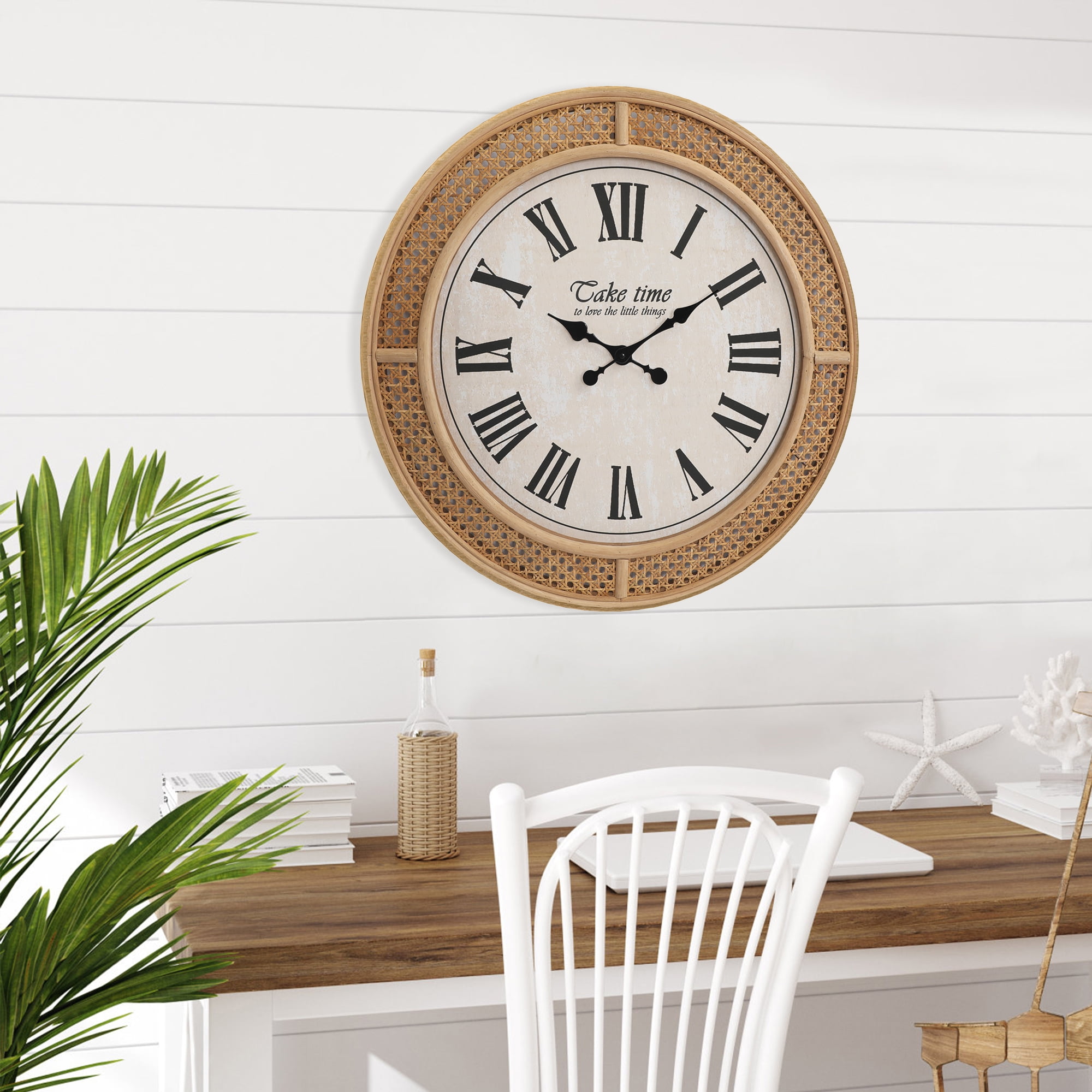ABBSR 24in. Handmade Rattan Wall Clock,Battery Operated British Wall ...