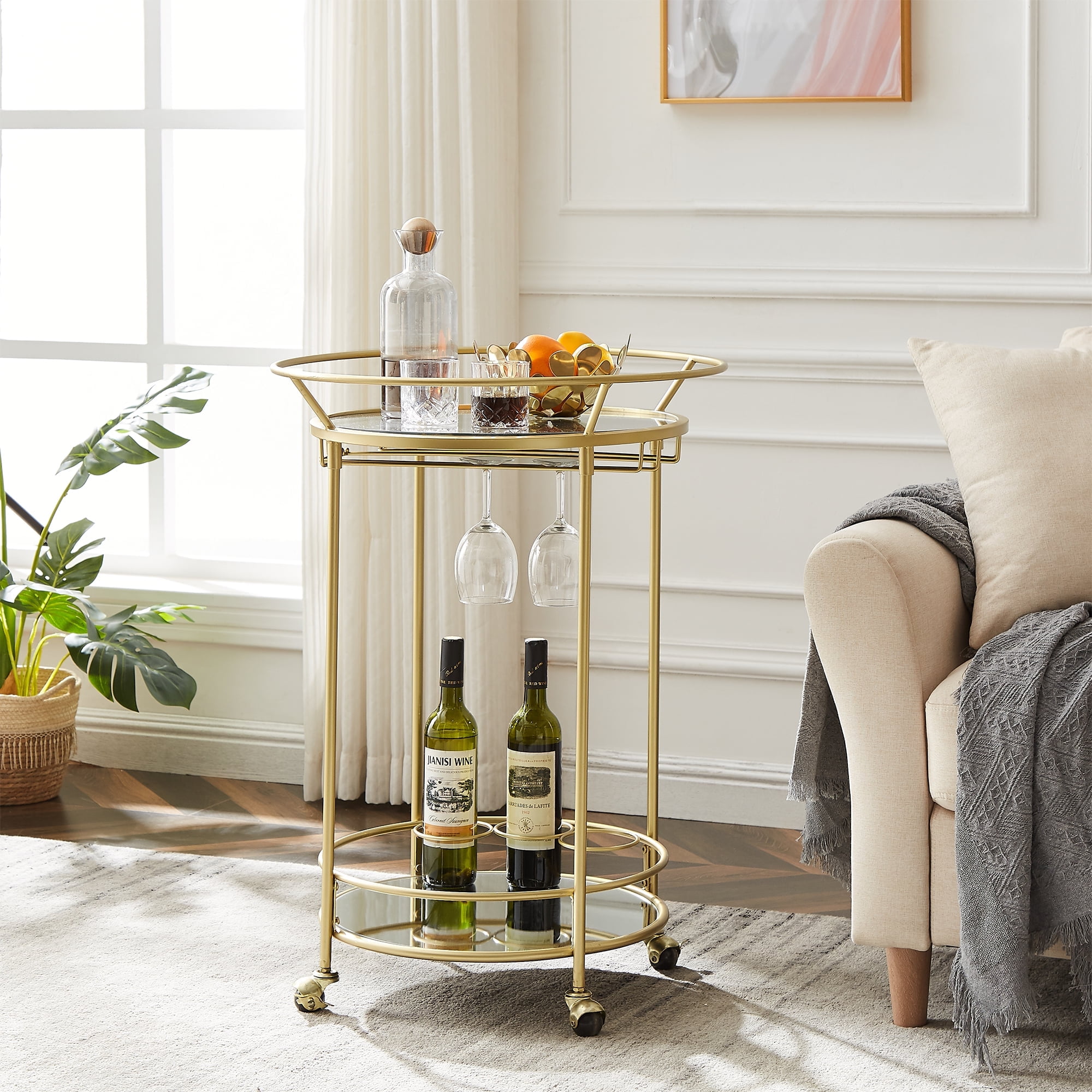 ABBSR Rolling Wine Serving Cart with Universal Wheels, Gold - Walmart.com