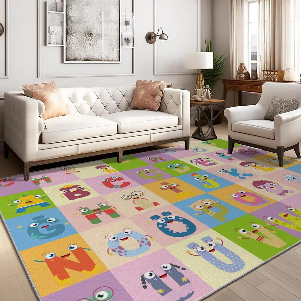 ABC Alphabet Animals Rugs Kids Cartoon Fun Area Rug Educational And Fun ...