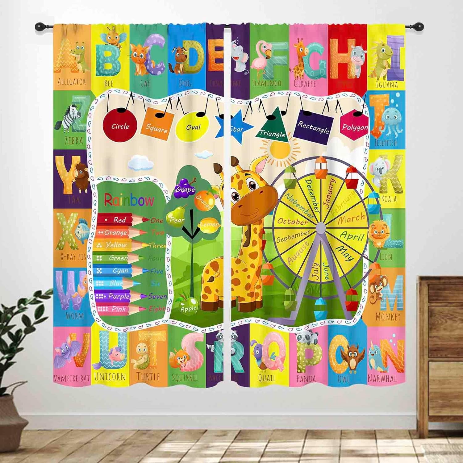 ABC Alphabet Classroom Curtains,Cartoon Colorful Animal Funny Education ...