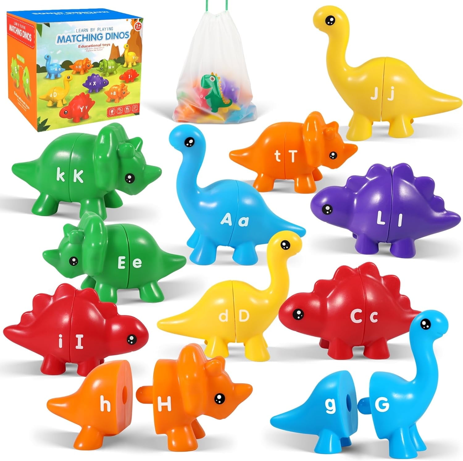 26PCS ABC Alphabet Dinosaurs Matching Learning Toy, Montessori Double ...