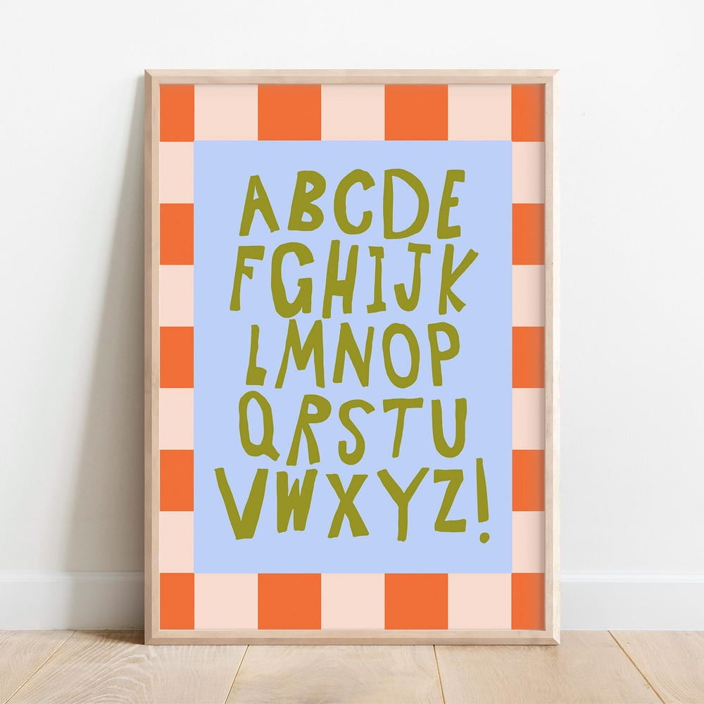 ABC Alphabet Kids Playroom Cottagecore Checker Nursery Poster, Unframed ...