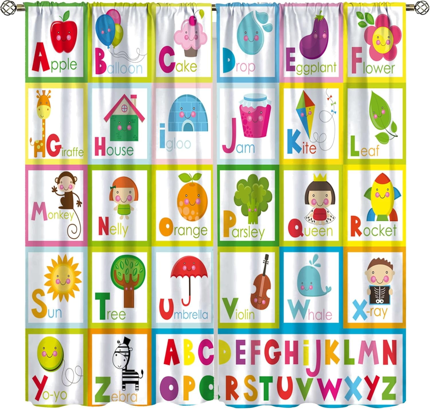 ABC Alphabet Kids Window Curtains Cartoon Summer Fruit Animals Forest ...