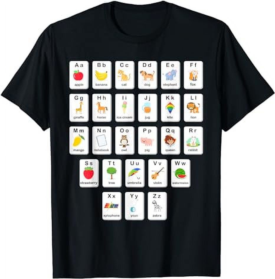 ABC Animals Object Flash Card A-Z Types of Alphabet Teacher T-Shirt ...