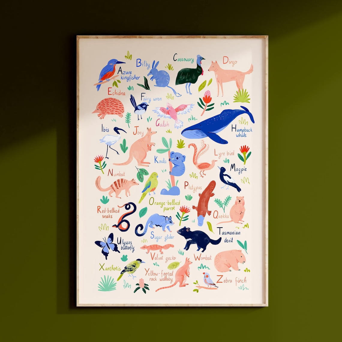ABC Australian Animal Alphabet Children's Nursery Wall Decor, Unframed ...