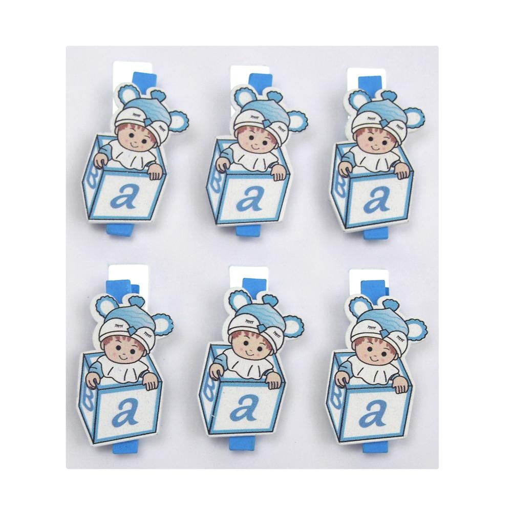 ABC Blocks Wooden Clothespins Baby Favors, 2-Inch, 6-Piece, Blue ...