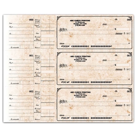 ABC Compact Size Checks, 3-on-a-page with side-tear vouchers, antique ...