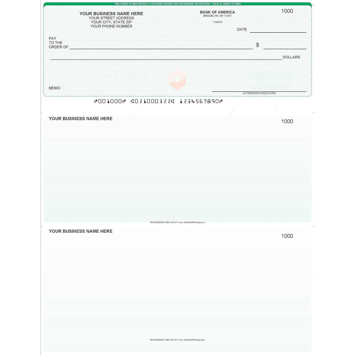 ABC Computer Checks Compatible w/Quick Books, Check on Top, Green (250 ...