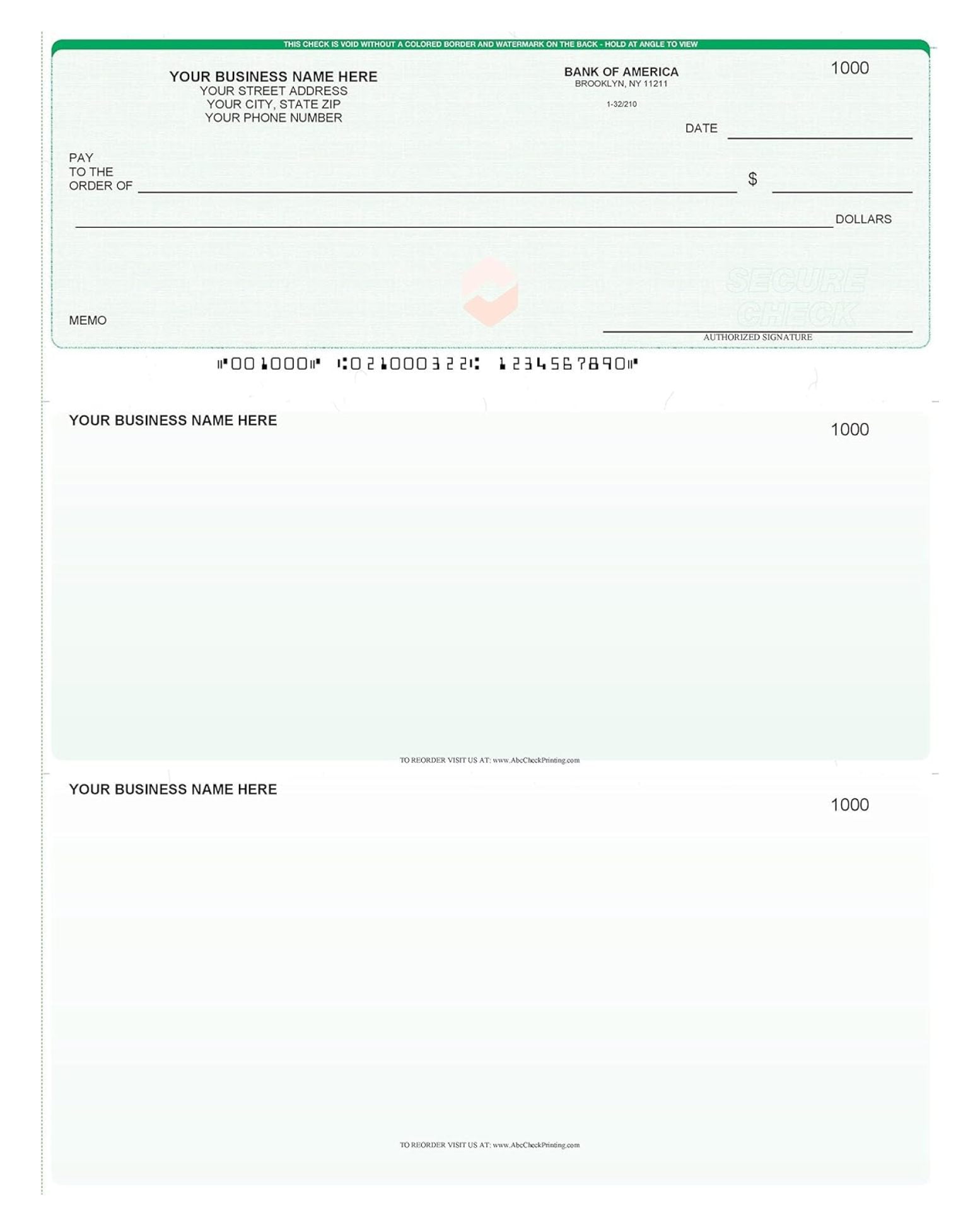 ABC Computer Voucher Checks Compatible w/QuickBooks Check on Top, Green ...